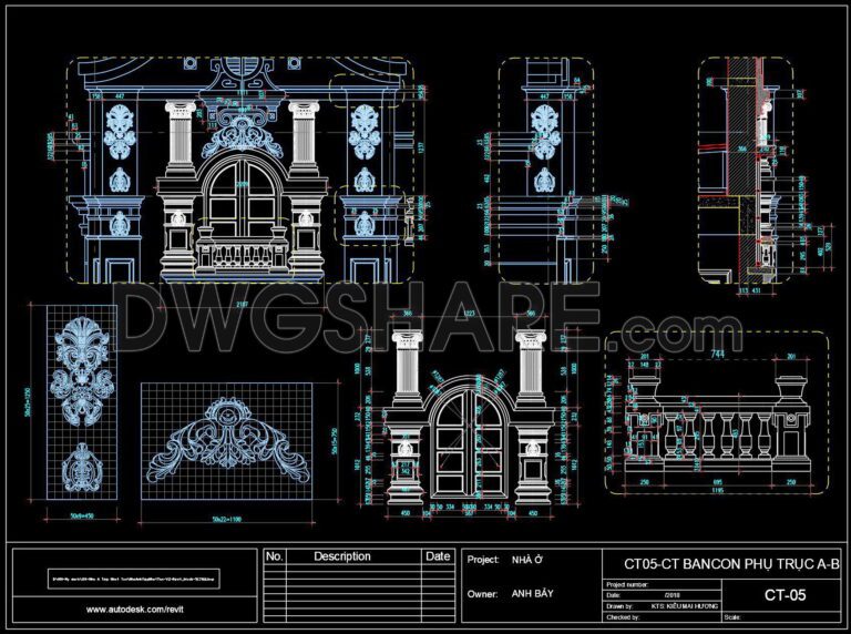 250. Detailed AutoCAD drawings of vertical facades in classical ...