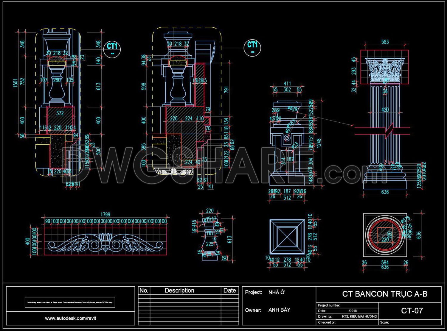 250. Detailed AutoCAD drawings of vertical facades in classical ...