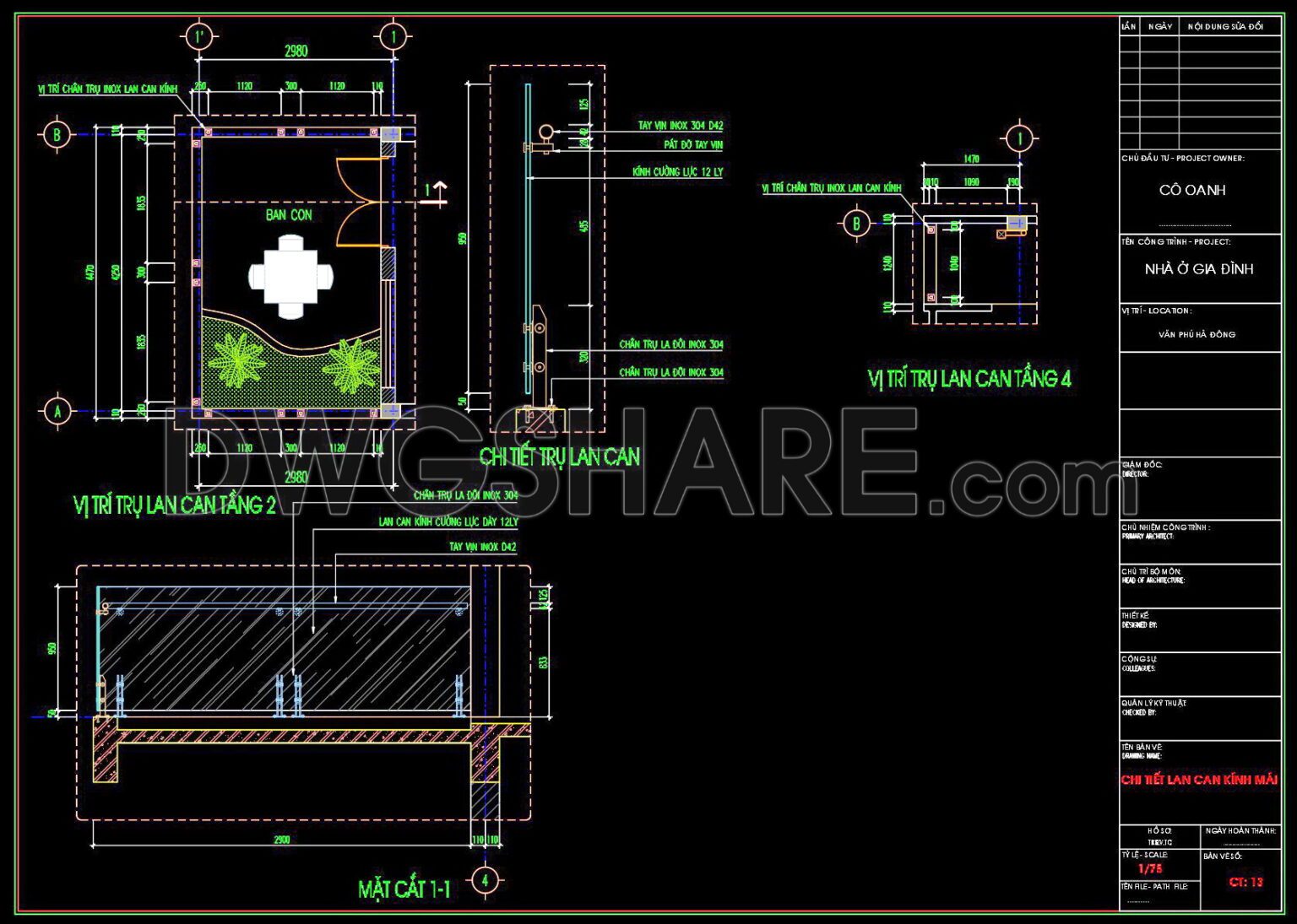 254. Detailed CAD drawings of skylight roofs and balcony railings for a ...