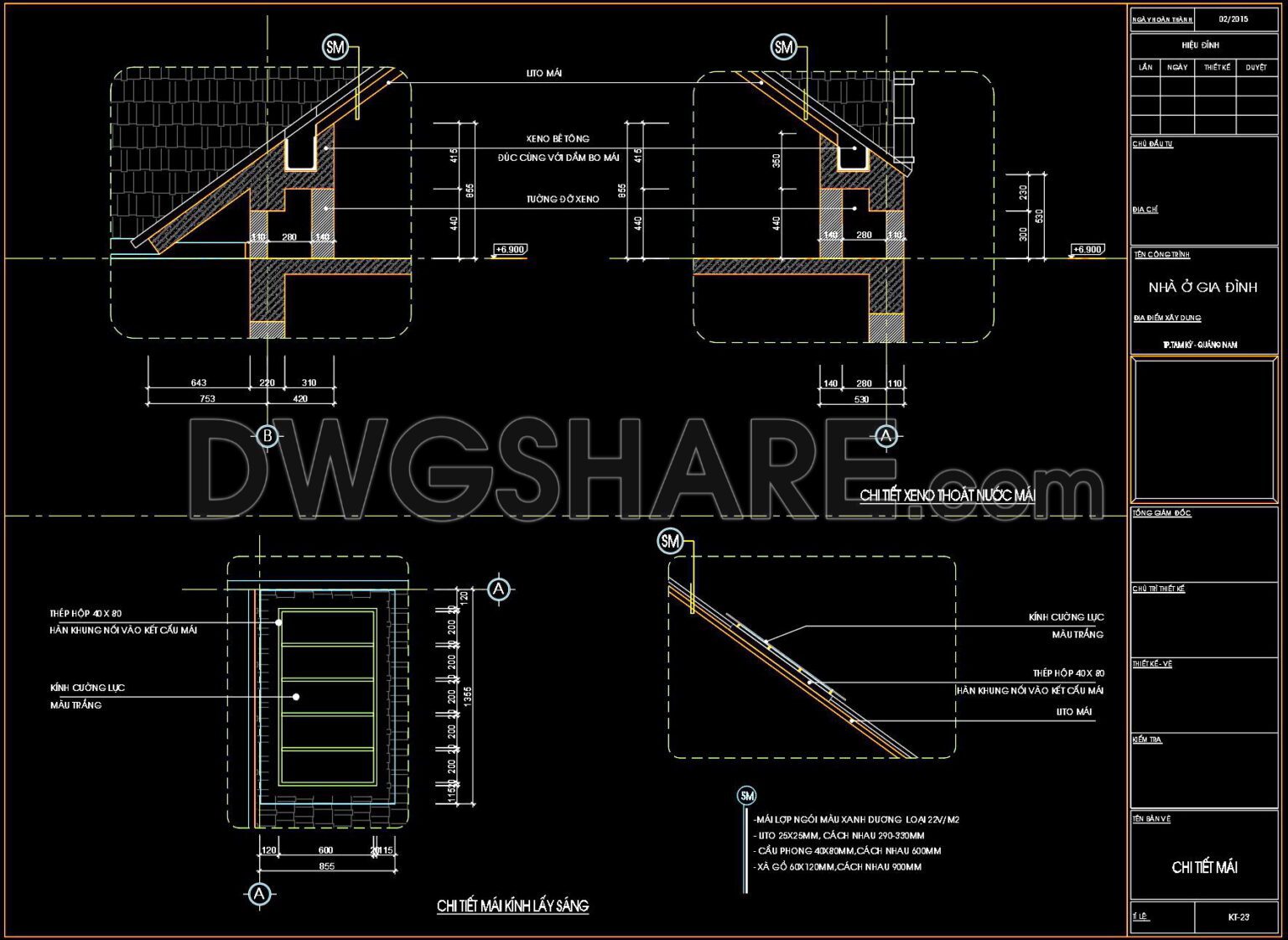 259. Detailed CAD drawings of sloped roofs, roof drainage gutters, and ...
