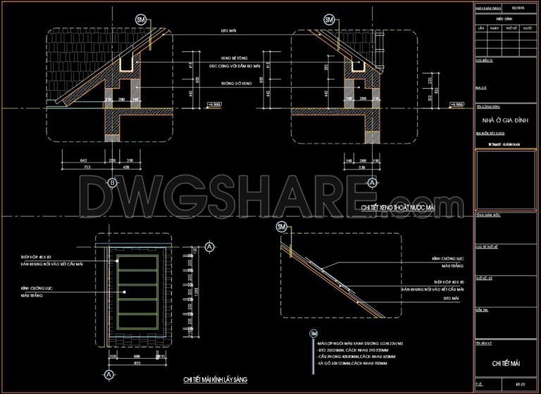 259. Detailed CAD drawings of sloped roofs, roof drainage gutters, and ...