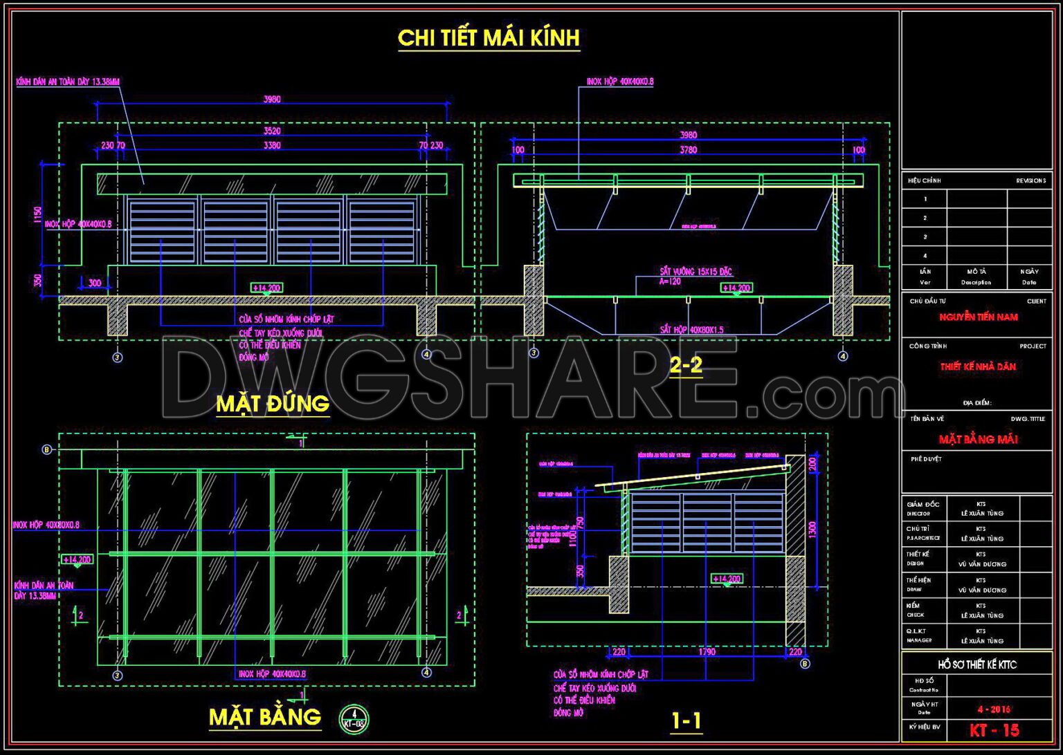 261. Detailed CAD drawings of skylight roofs and balcony railings for a ...