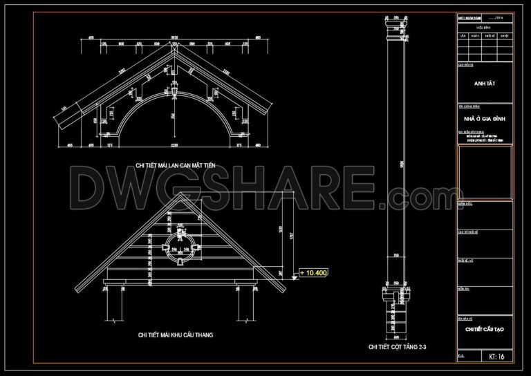 264. Detailed architectural CAD drawings of the roof and pergola