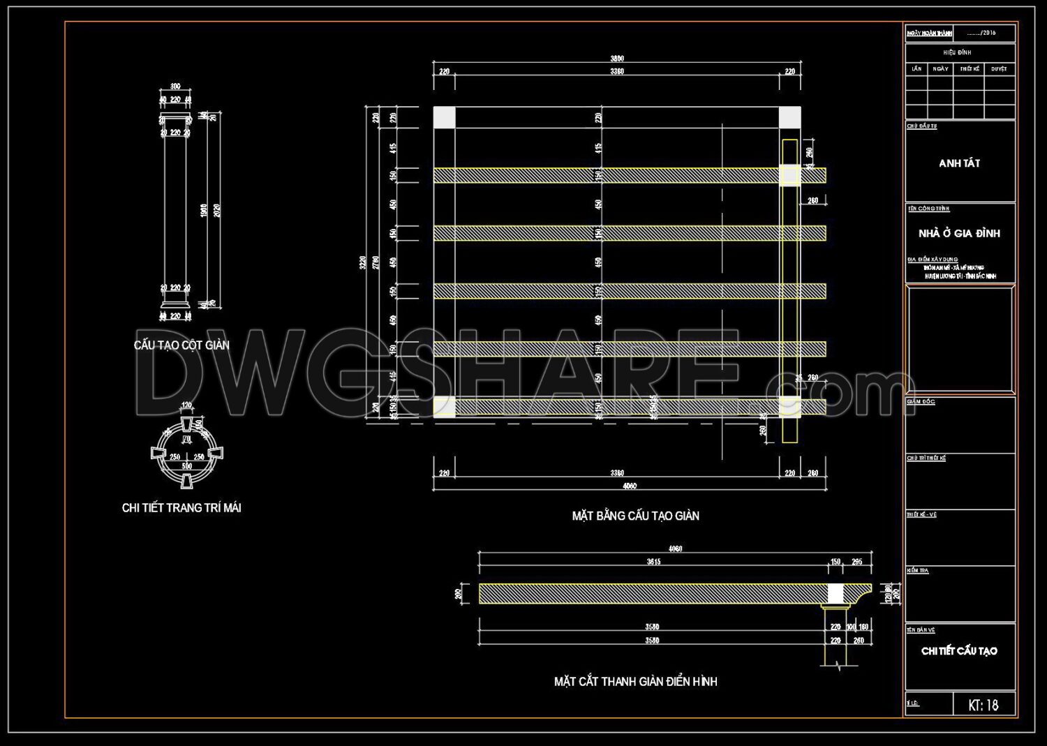 264. Detailed architectural CAD drawings of the roof and pergola