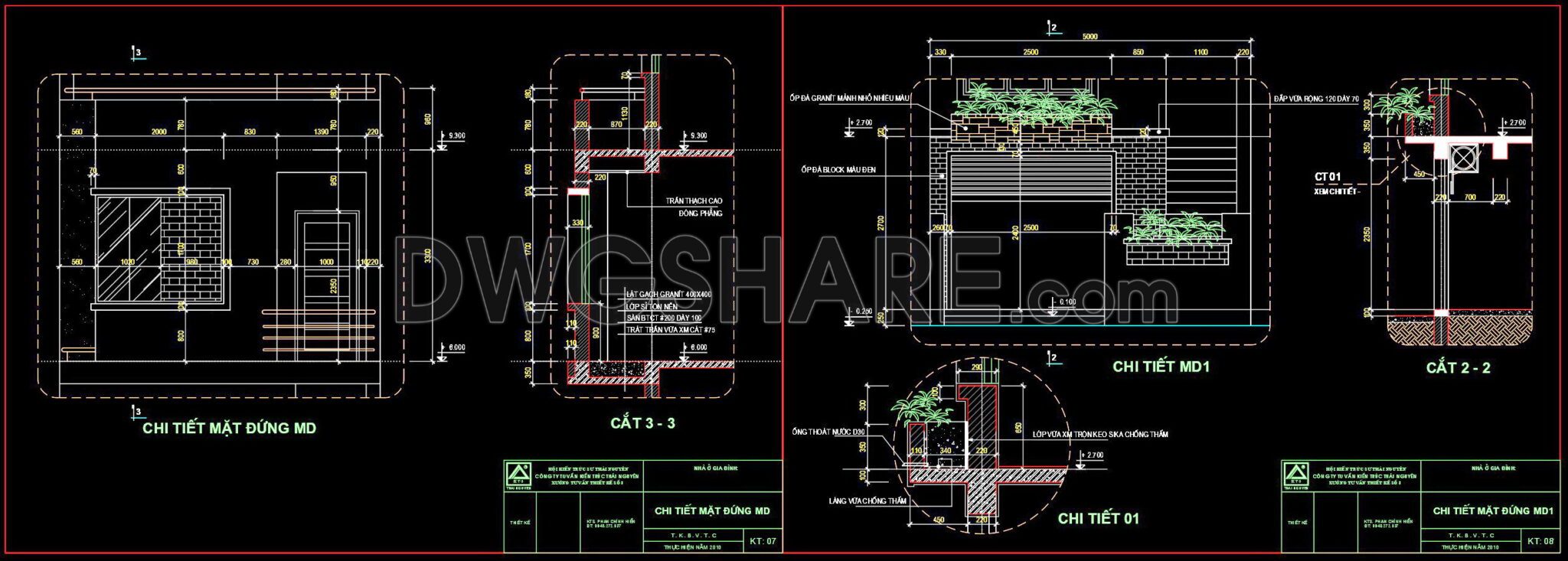 267. CAD detailed drawings of vertical facade wall sections for townhouses