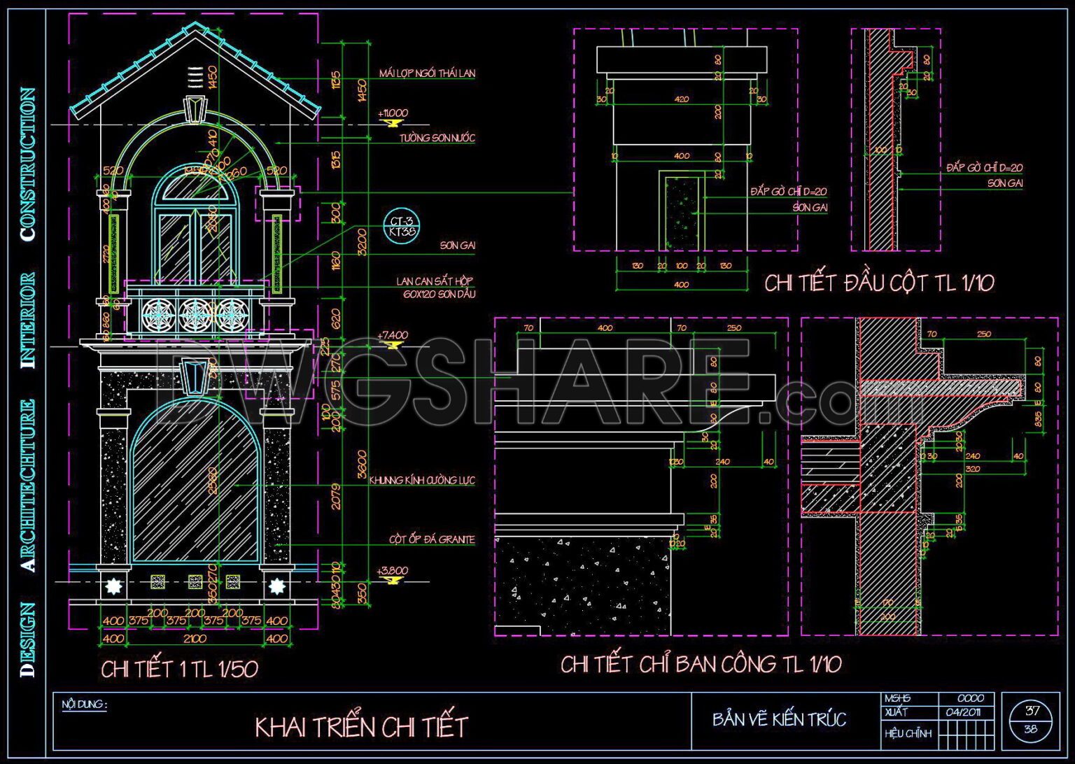 268. CAD detailed drawings of vertical facade wall sections for townhouses