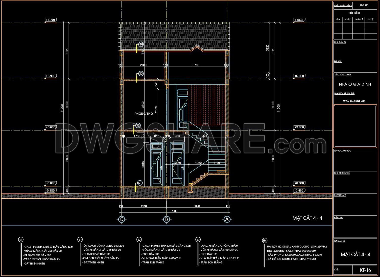 284. CAD design drawings for a 3-story townhouse with dimensions of 7m ...