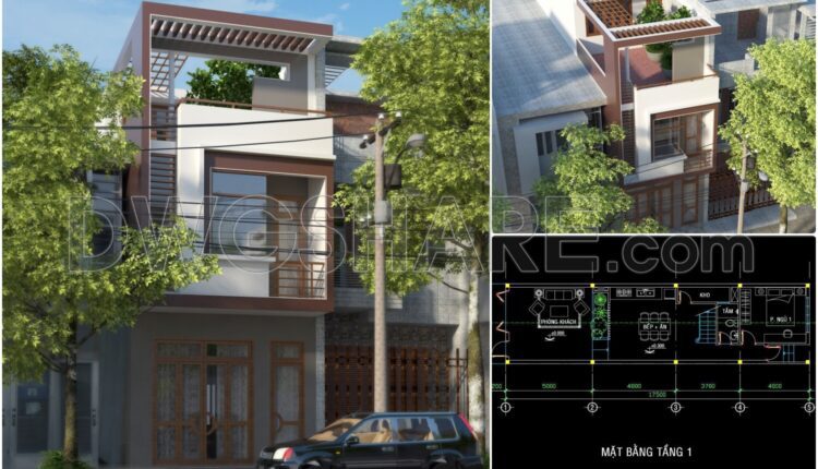 286. CAD design drawings for a 3-story townhouse with dimensions of 4 ...
