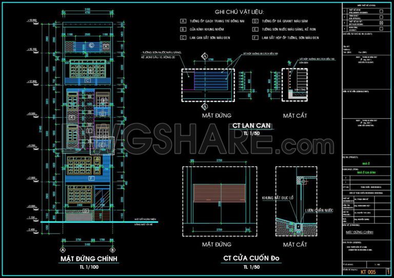 288. CAD design drawings for a 5-story townhouse with dimensions of 5m ...