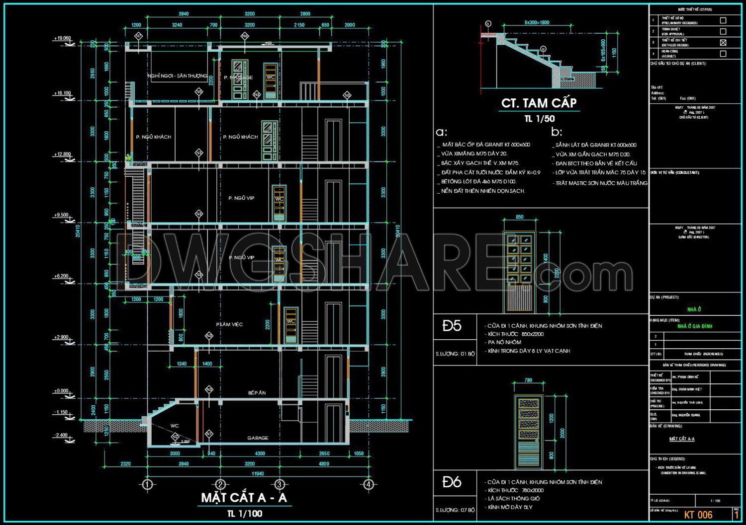 288. CAD design drawings for a 5-story townhouse with dimensions of 5m ...