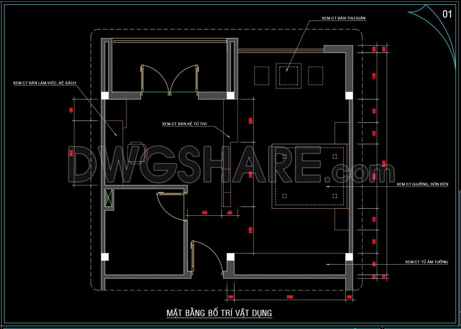 43. Download CAD drawings for interior design of bedroom