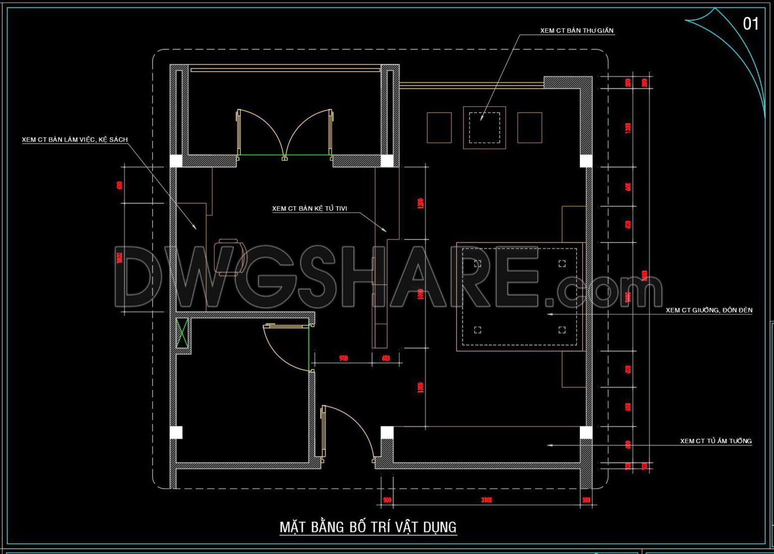 43. Download CAD drawings for interior design of bedroom