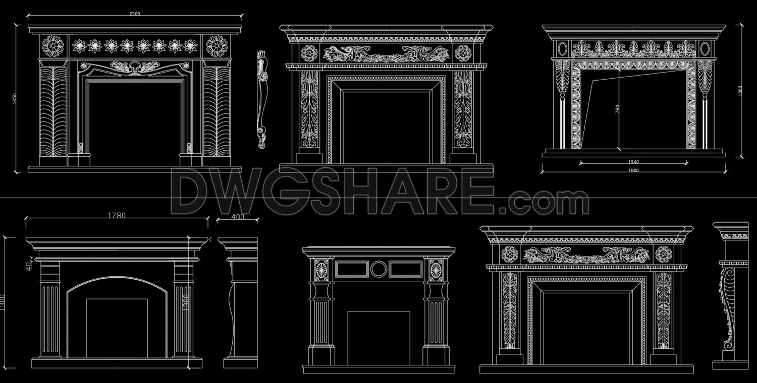 51. Download CAD drawings of various European fireplaces