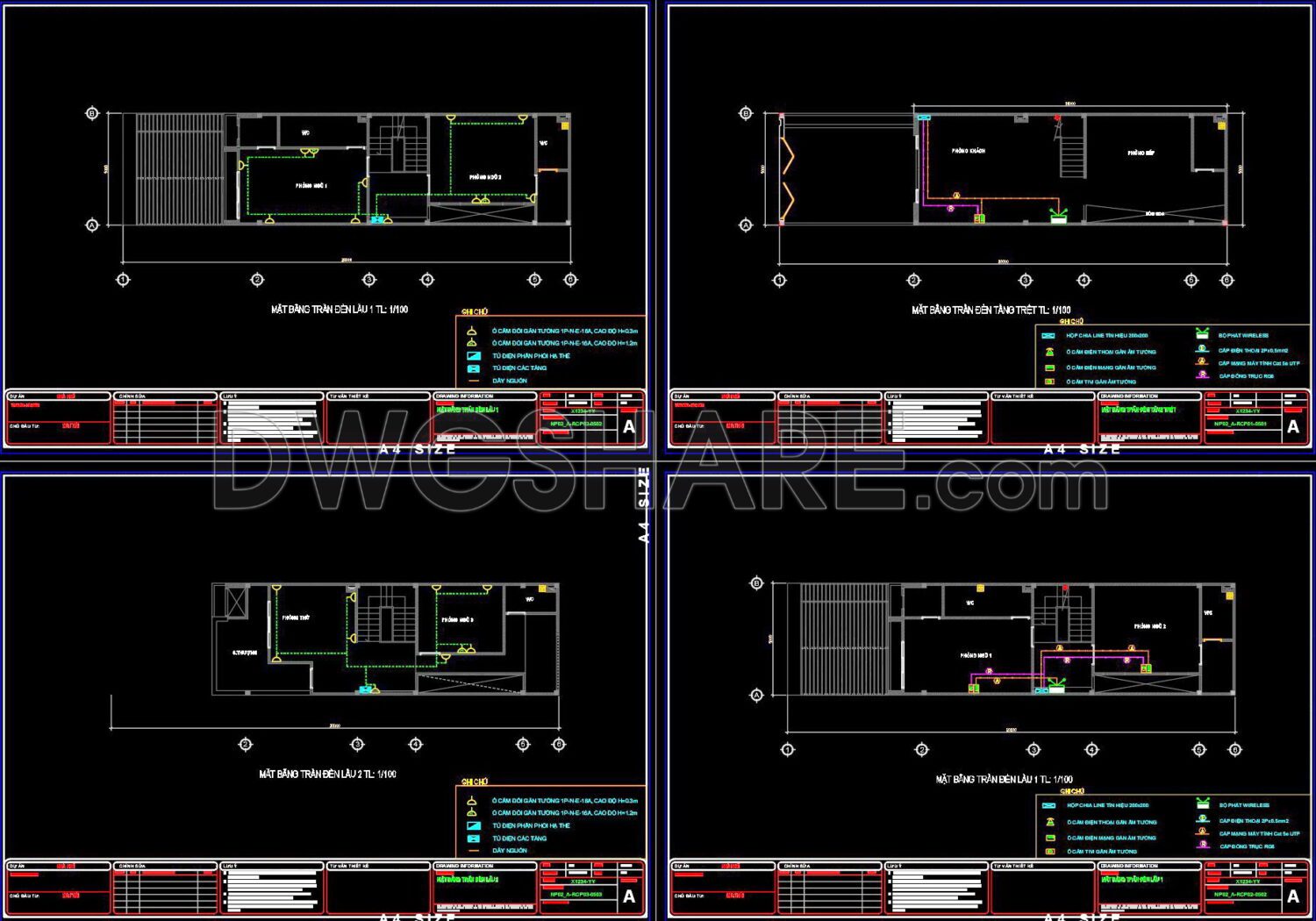 66. CAD drawings for detailed electrical designs for a 3-story townhouse