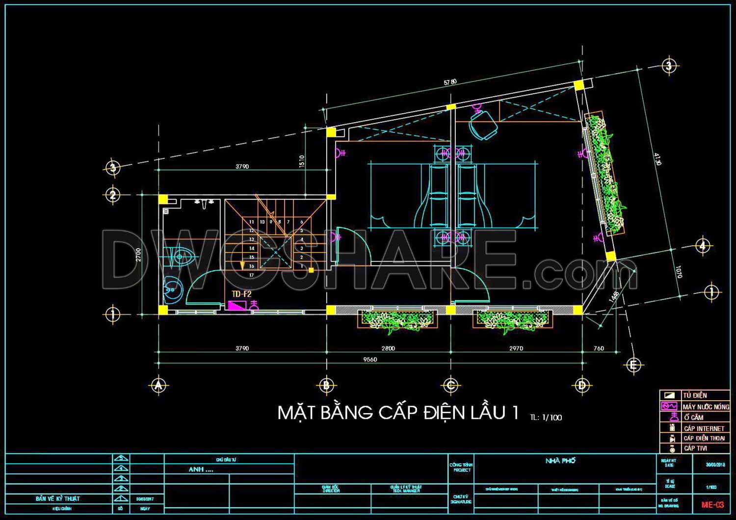 68. CAD drawings for detailed electrical designs for a 3-story townhouse