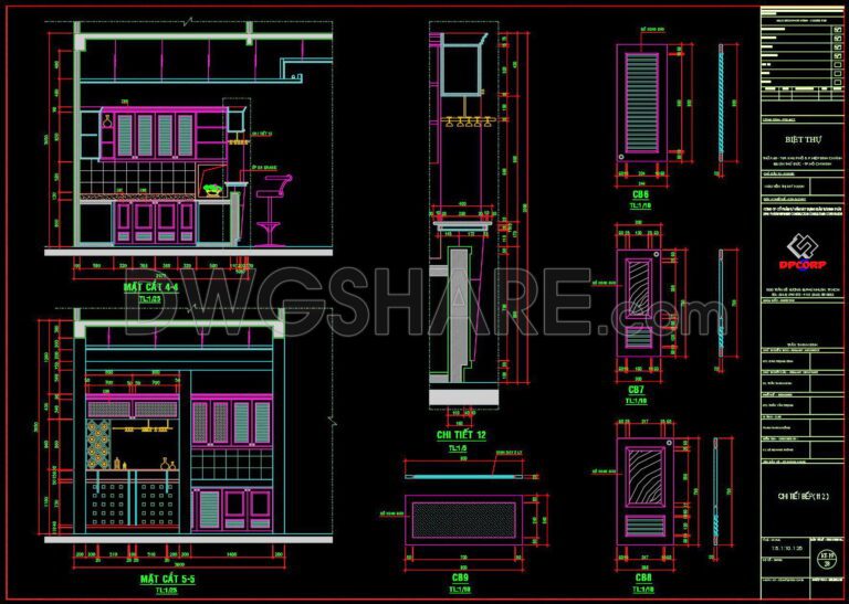 105. CAD technical drawings of kitchen cabinets for the house