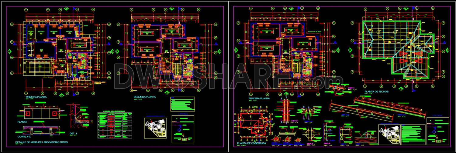 11. CAD drawings of the plants, sections and elevations biotechnology lab