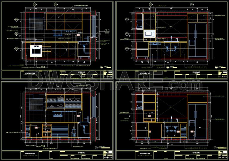 111. CAD technical drawings of kitchen cabinets for the house