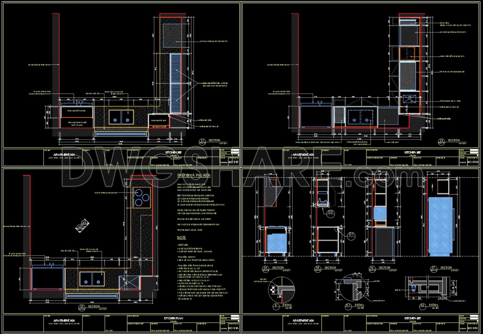 111. CAD technical drawings of kitchen cabinets for the house