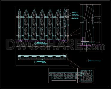168. Cad Drawing Of Wooden Fence Elevation and Section Details