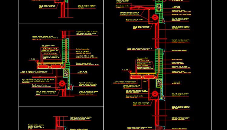 175. CAD drawing Of Facade in section view, details and specifications ...