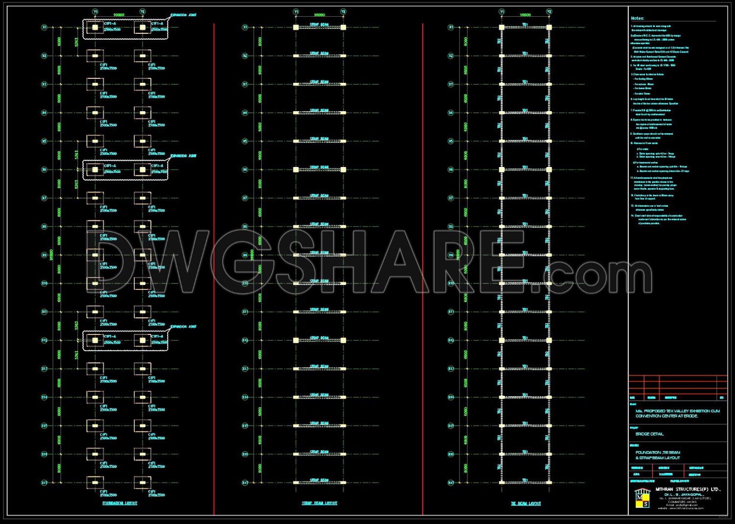 178. CAD drawing Bridge Foundation and column details Free Download