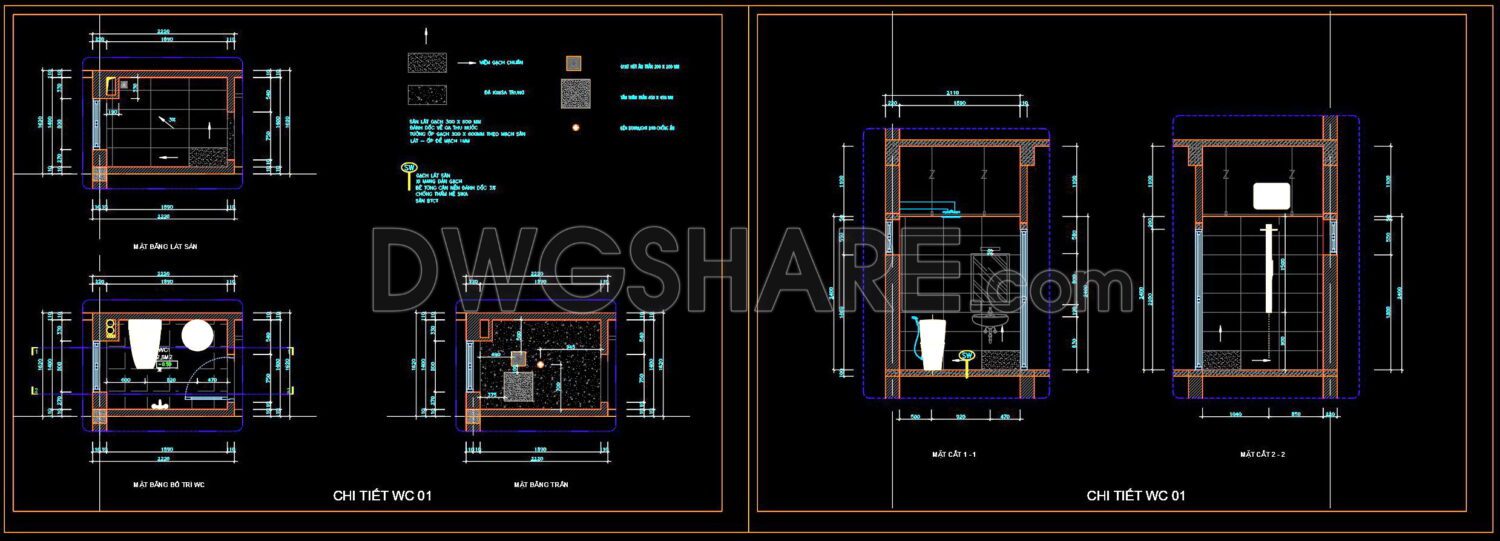 189. WC Layout Plan and elevations details CAD drawings download