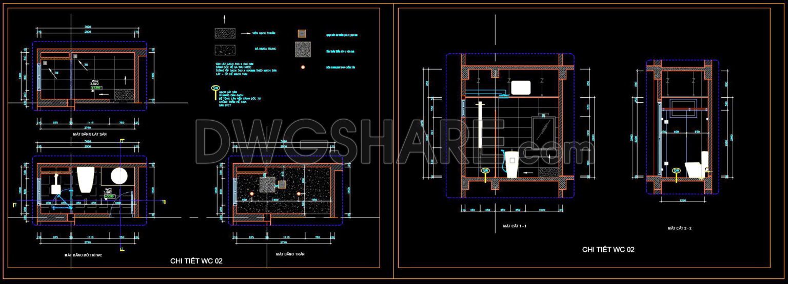 189. WC Layout Plan and elevations details CAD drawings download