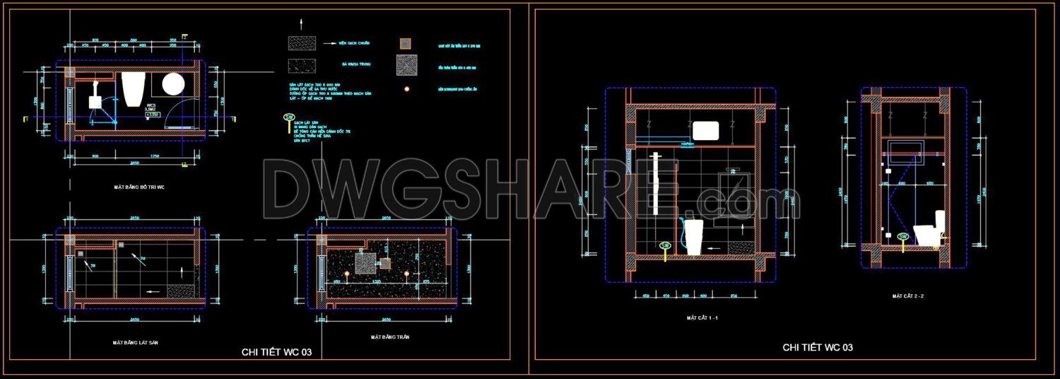 189. WC Layout Plan and elevations details CAD drawings download