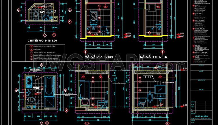 192. WC Layout Plan and elevations details CAD drawings download - Free ...