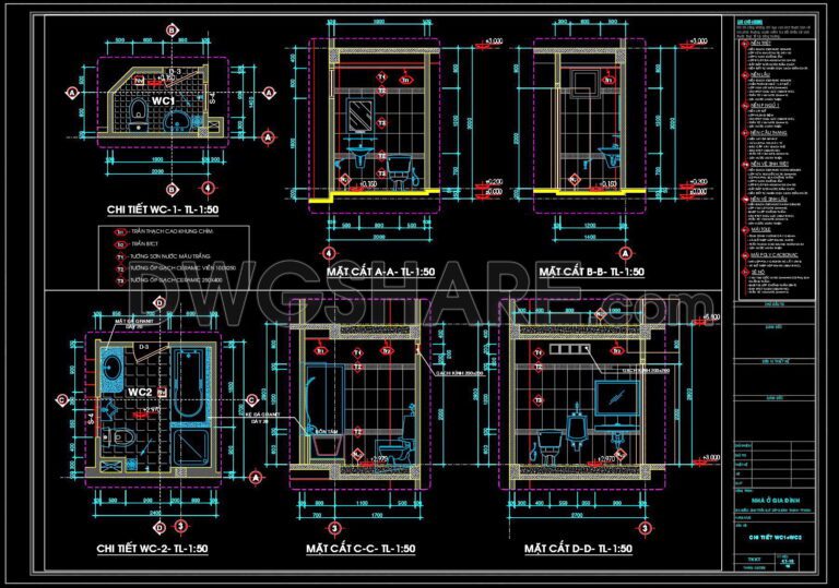 192. WC Layout Plan and elevations details CAD drawings download