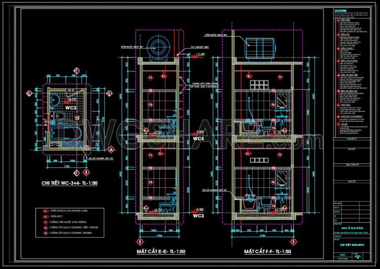 192. WC Layout Plan and elevations details CAD drawings download