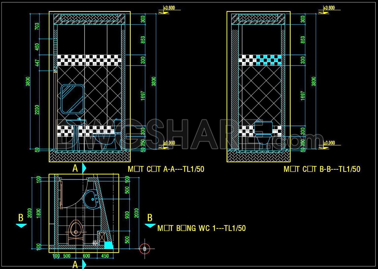 194. WC Layout Plan and elevations details CAD drawings download