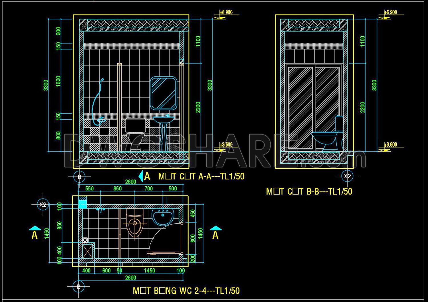 194. WC Layout Plan and elevations details CAD drawings download