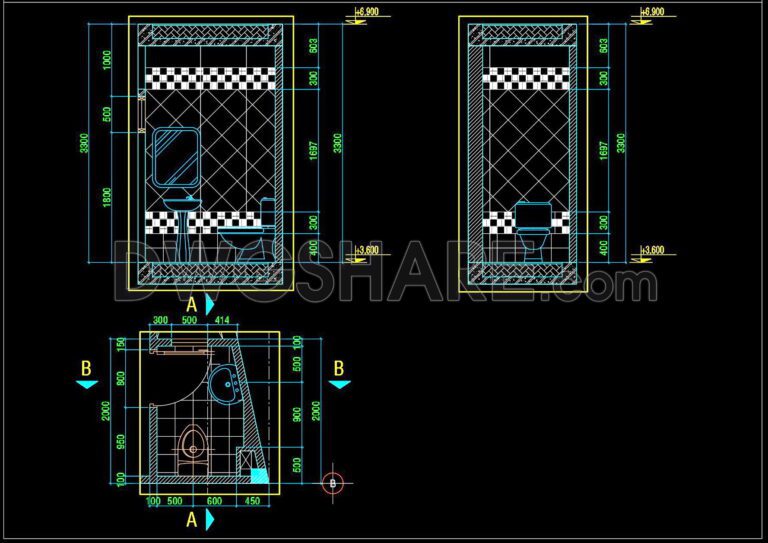 194. WC Layout Plan and elevations details CAD drawings download