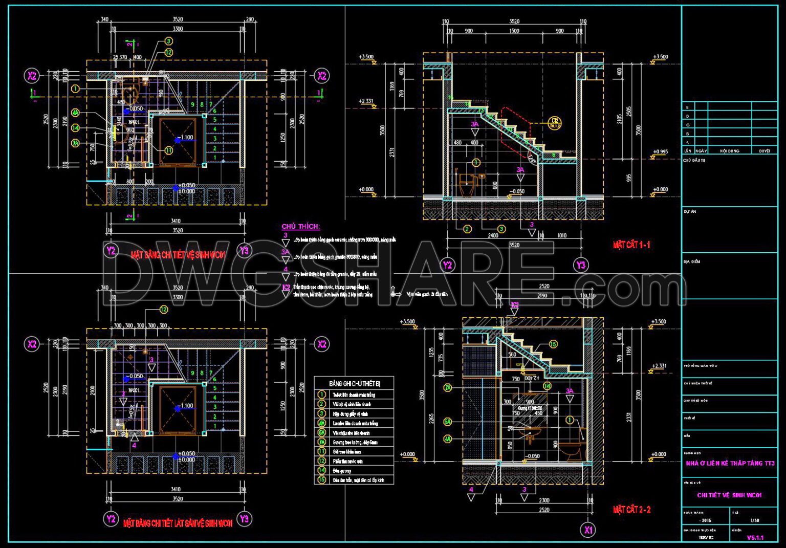 201. WC Layout Plan and elevations details CAD drawings download