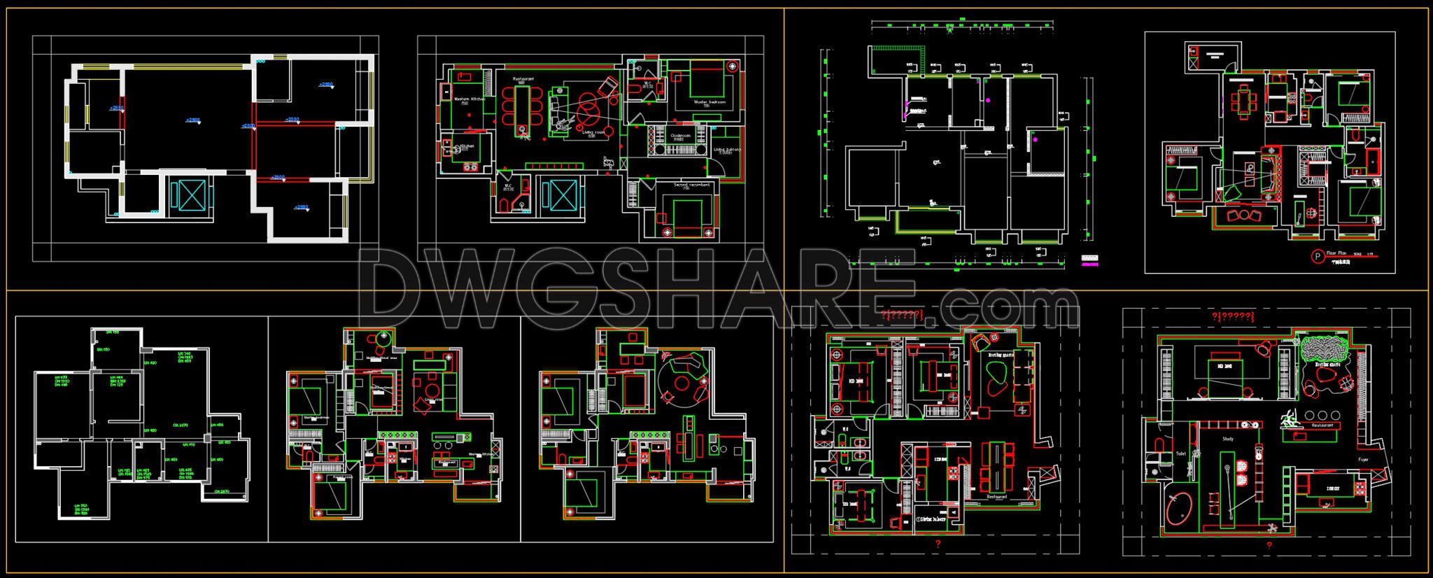 208. Functional layout plans of apartments ranging from 110m2 to 118m2