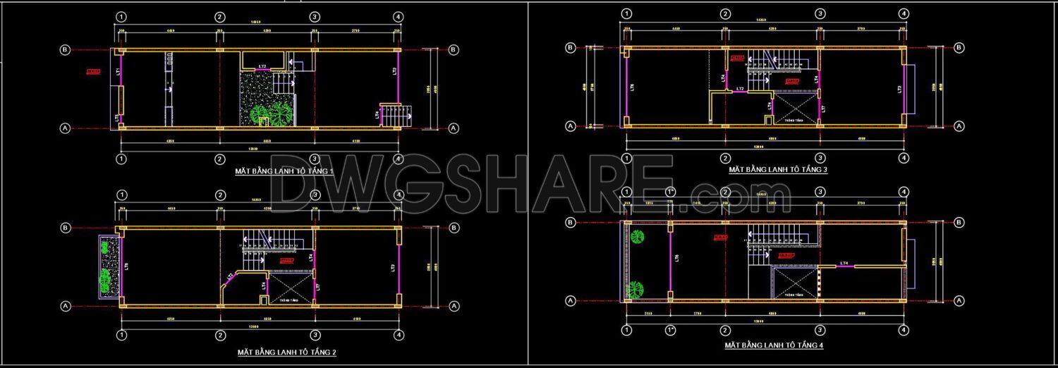 238. Structural Drawings Of 4-Story House A Complete Project 4m x 14m ...