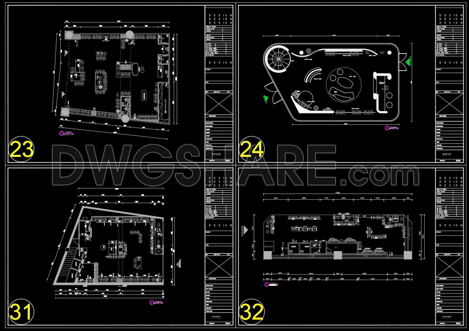 26. Cad drawings of 16 clothing store floor plan designs for download
