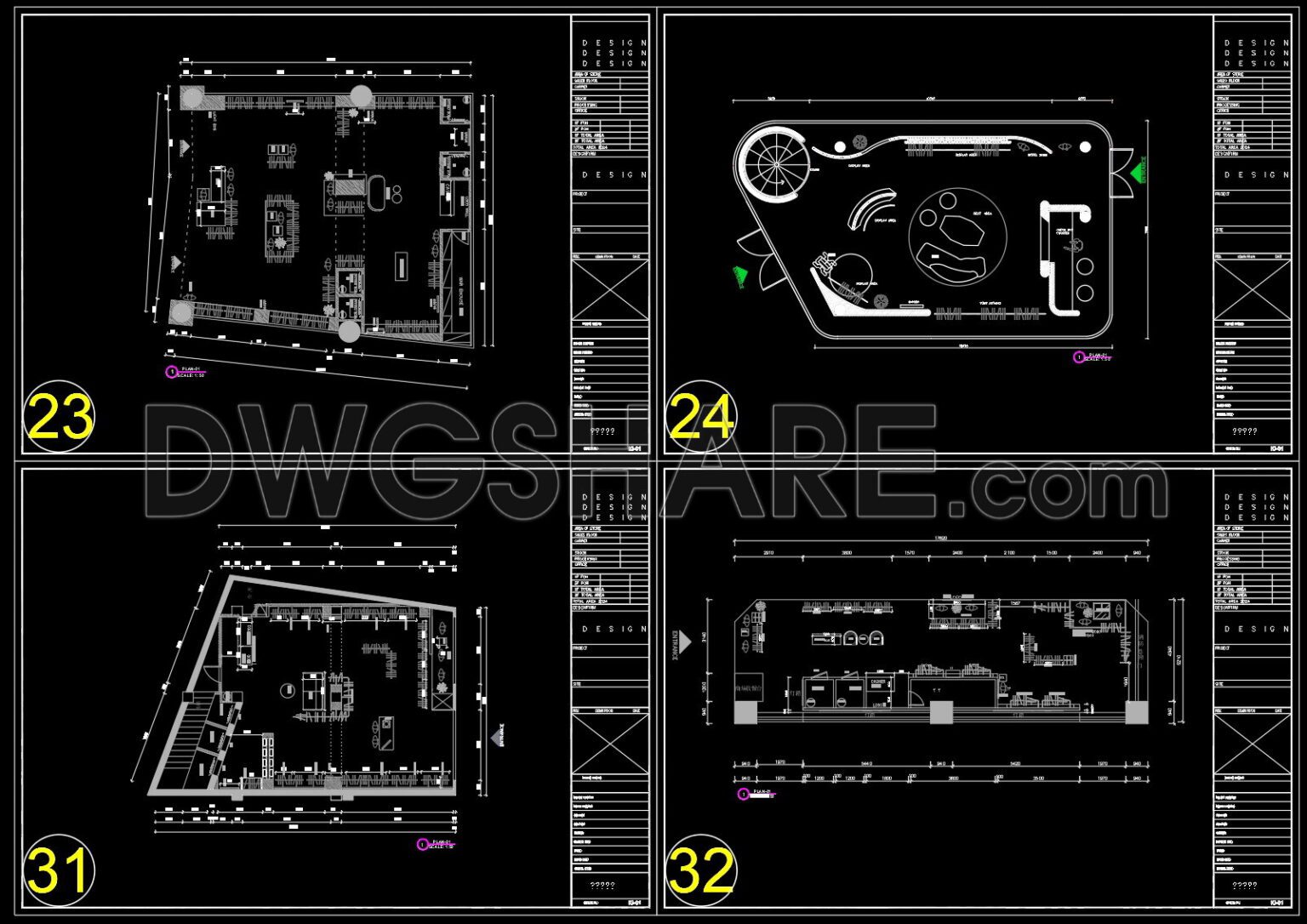 26. Cad drawings of 16 clothing store floor plan designs for download