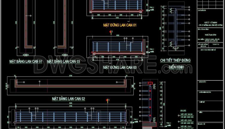 270. Detailed architectural CAD drawings of the balcony, railing, and ...