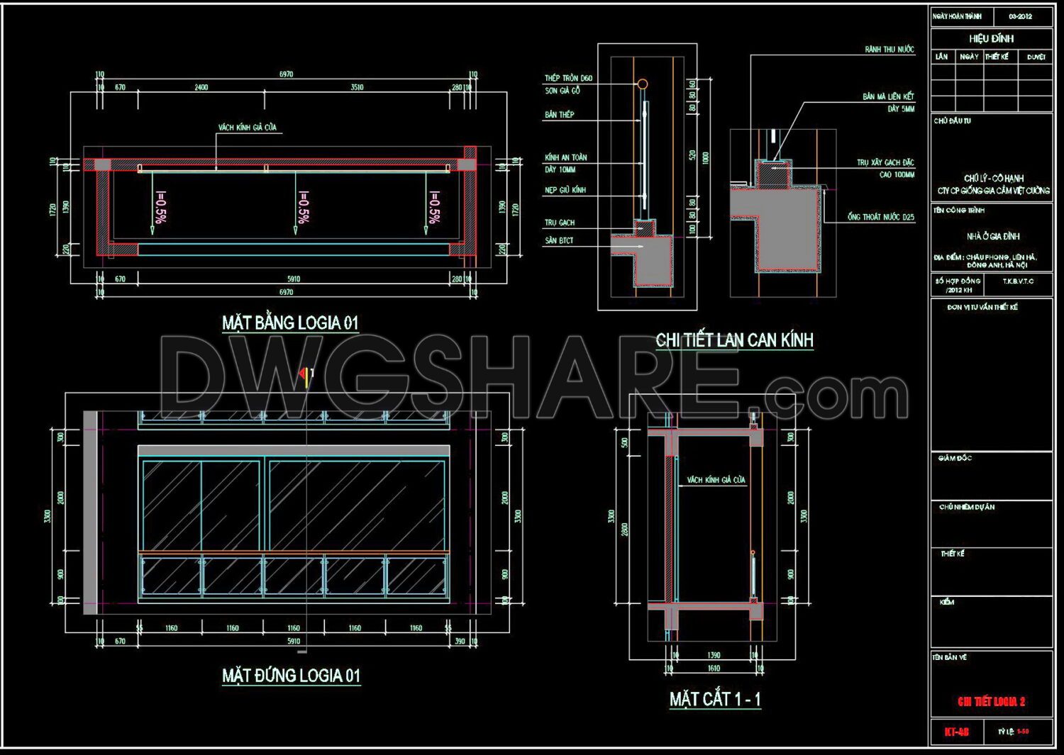 270. Detailed architectural CAD drawings of the balcony, railing, and ...