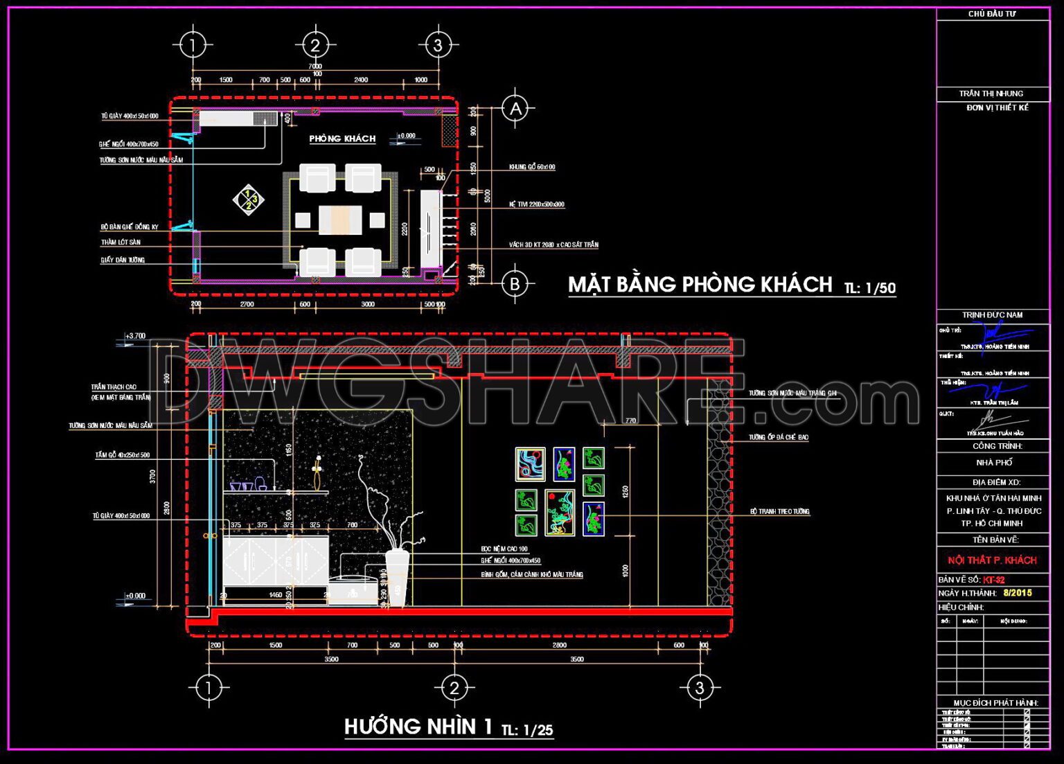 272. Detailed CAD drawings of the interior for the living room, kitchen ...