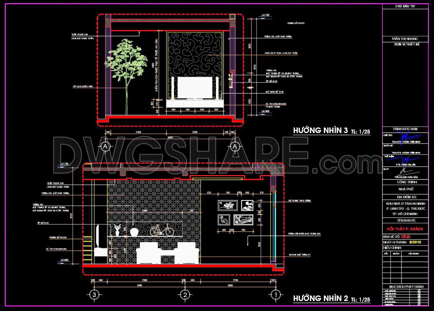 272. Detailed CAD drawings of the interior for the living room, kitchen ...