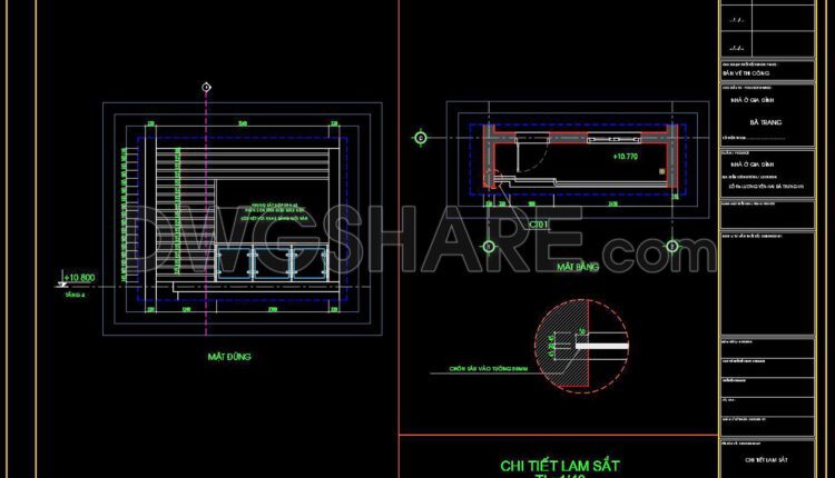 281. Detailed architectural CAD drawings of the balcony, railing, and ...
