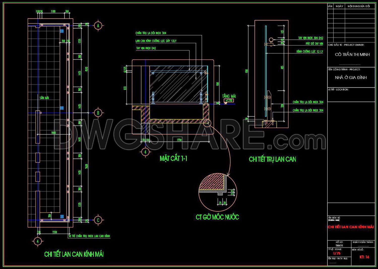 290. Detailed architectural CAD drawings of the balcony, railing, and ...