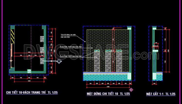 291. Detailed architectural CAD drawings of the facade, balcony ...