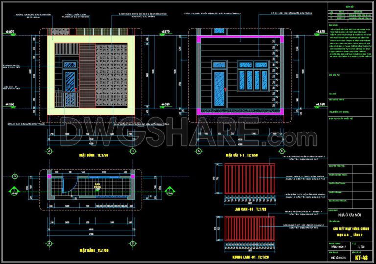 293. Detailed architectural CAD drawings of the facade, balcony ...