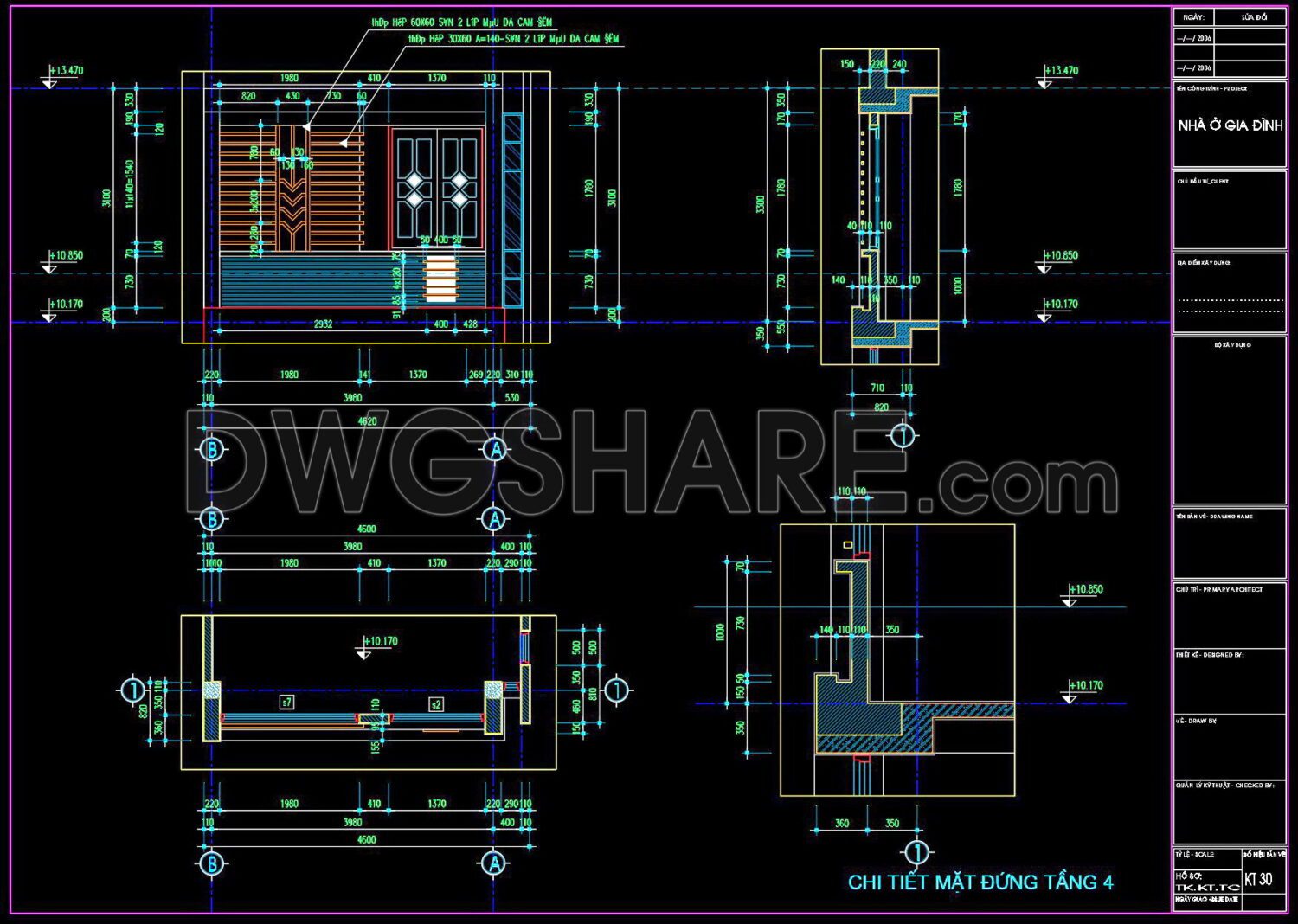 296. CAD detailed drawings of vertical facade wall sections for townhouses