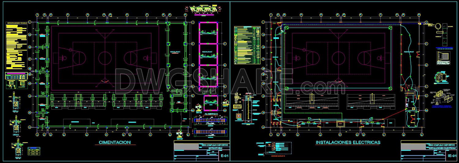 34. Cad drawings of Mini Sports Complex For Free Download